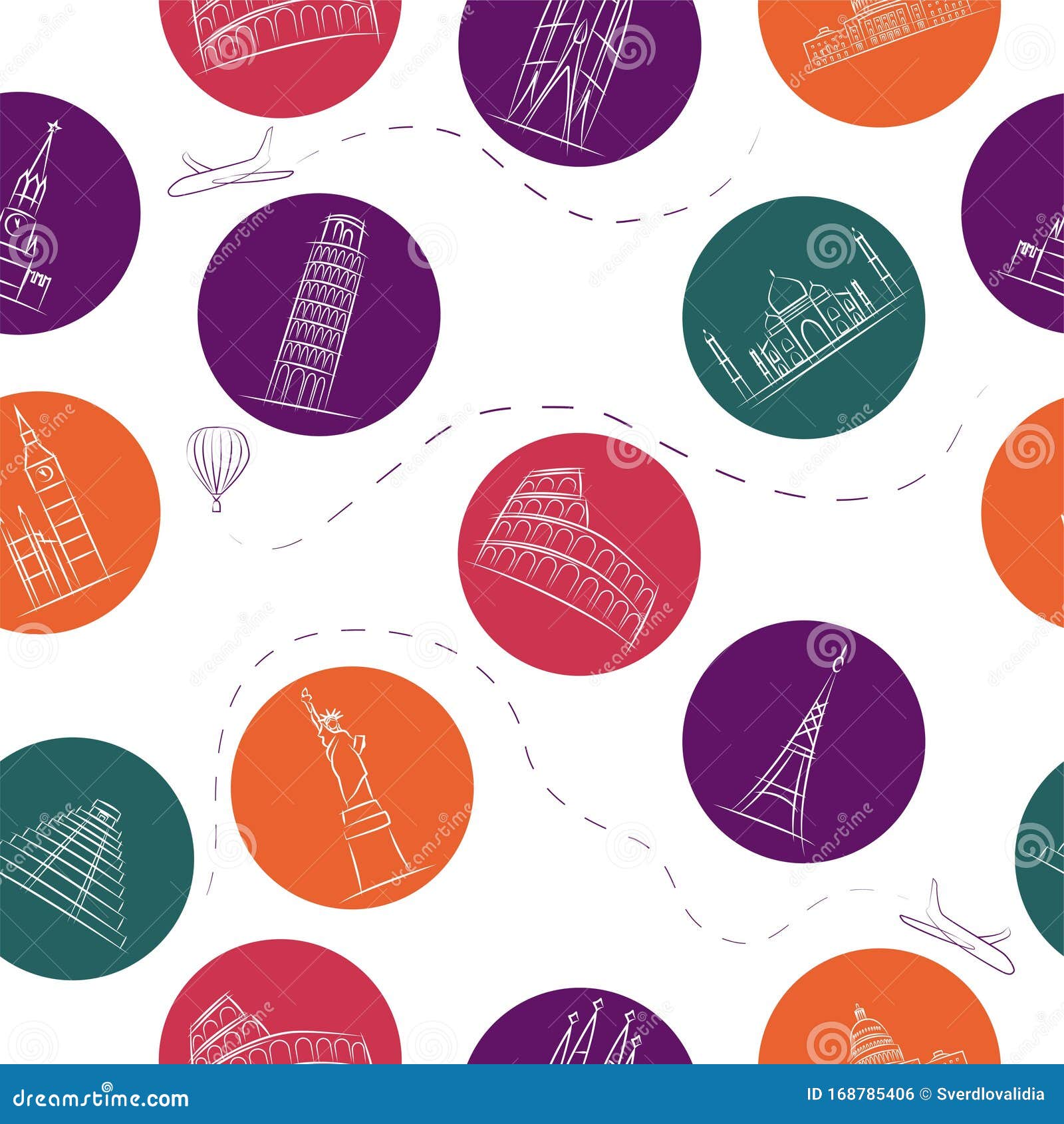 Travel Icon Texture. World Attractions Pattern. Hand Drawn Graphic ...