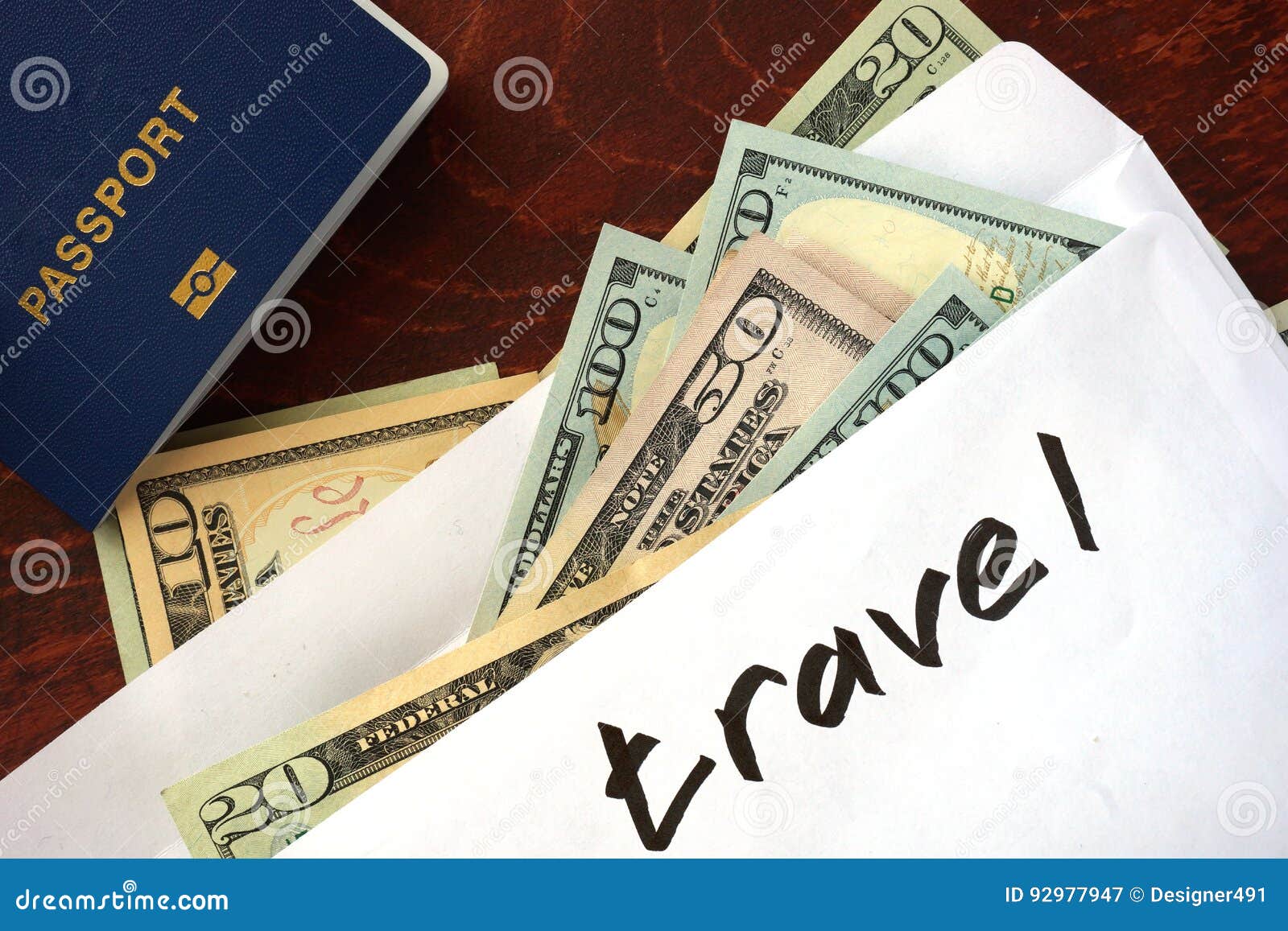Travel Written on an Envelope with Dollars. Stock Image - Image of ...