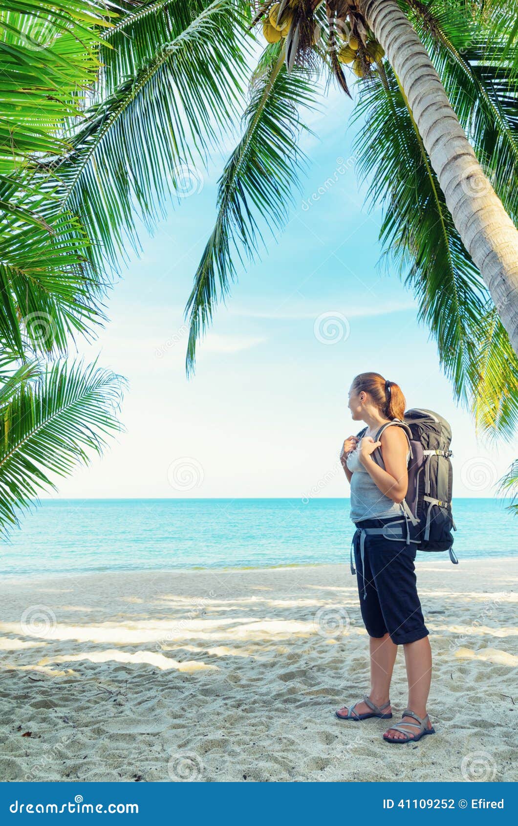 Young Female Backpacker on a Beach Stock Photo - Image of attractive ...