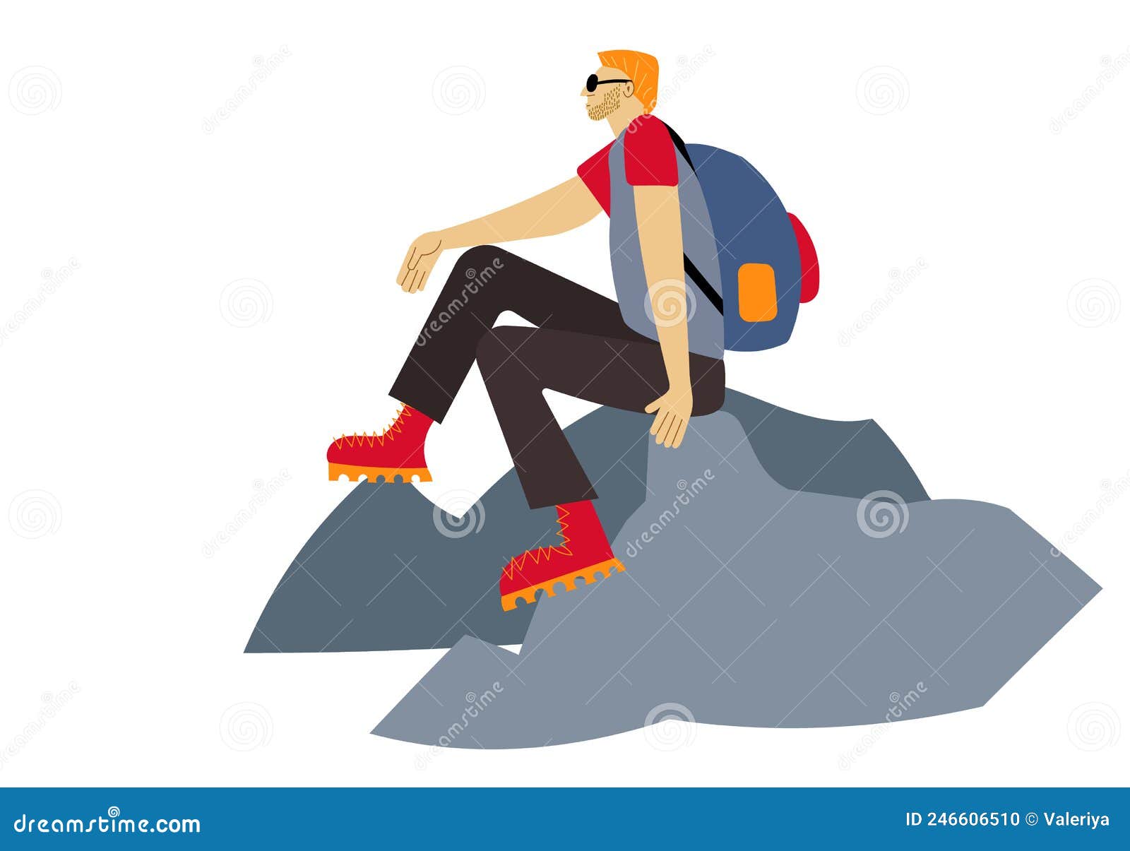 Traveler with a Backpack Sits on a Rock on a White Background Stock ...