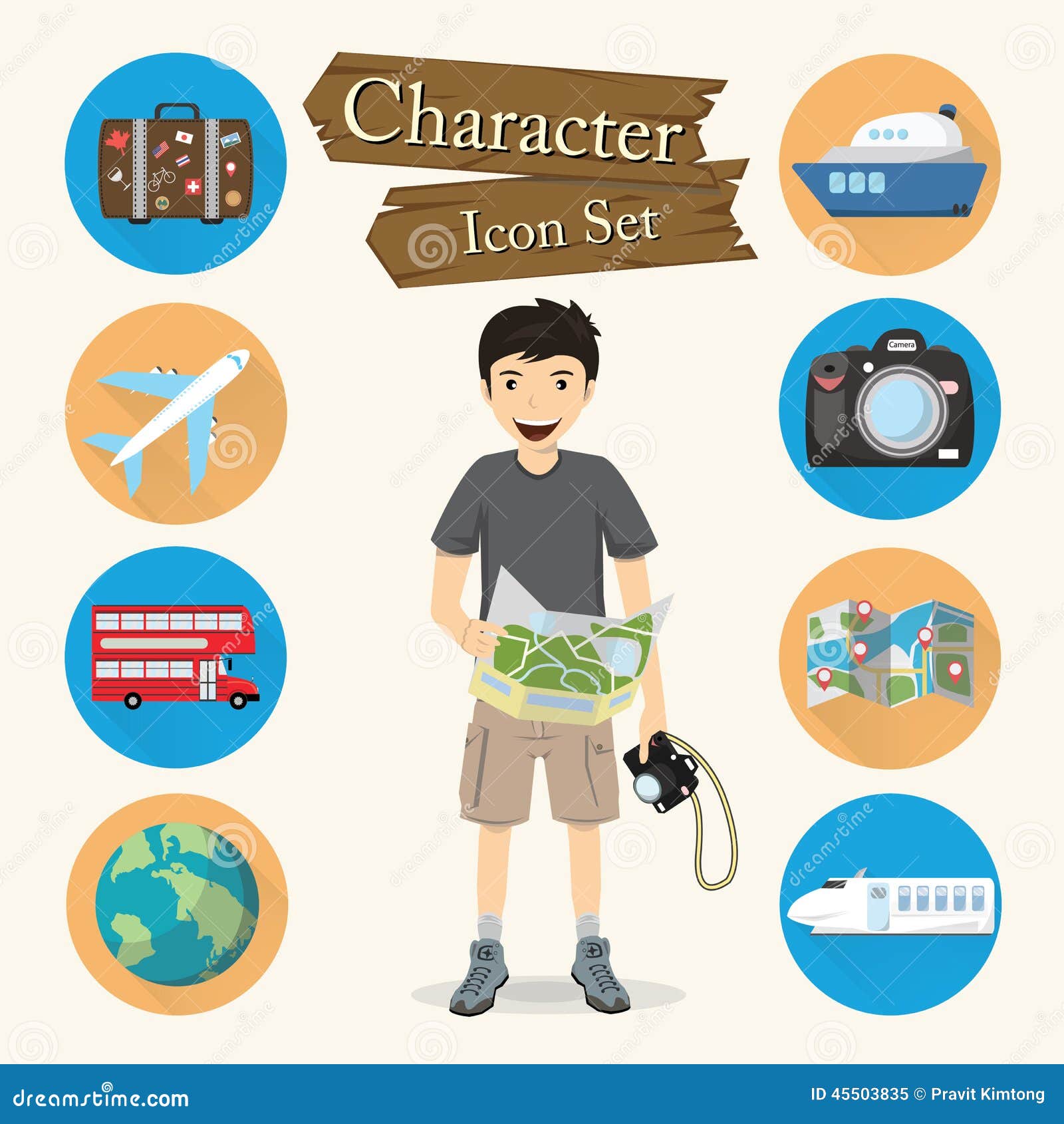 Traveler Character Icon Set Vector Stock Vector - Illustration of ...