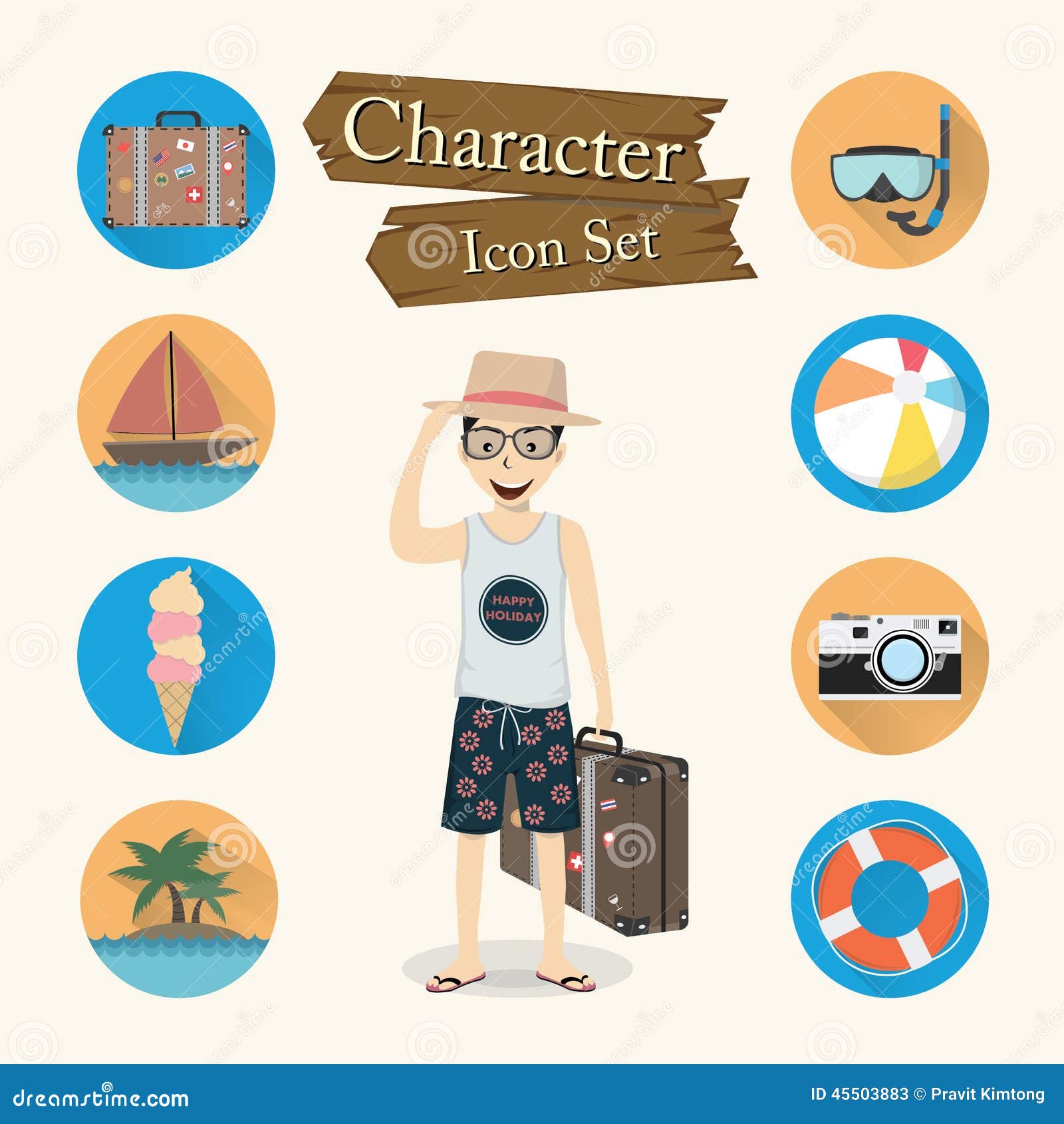 Traveler Character Icon Set Vector Stock Vector - Illustration of ...