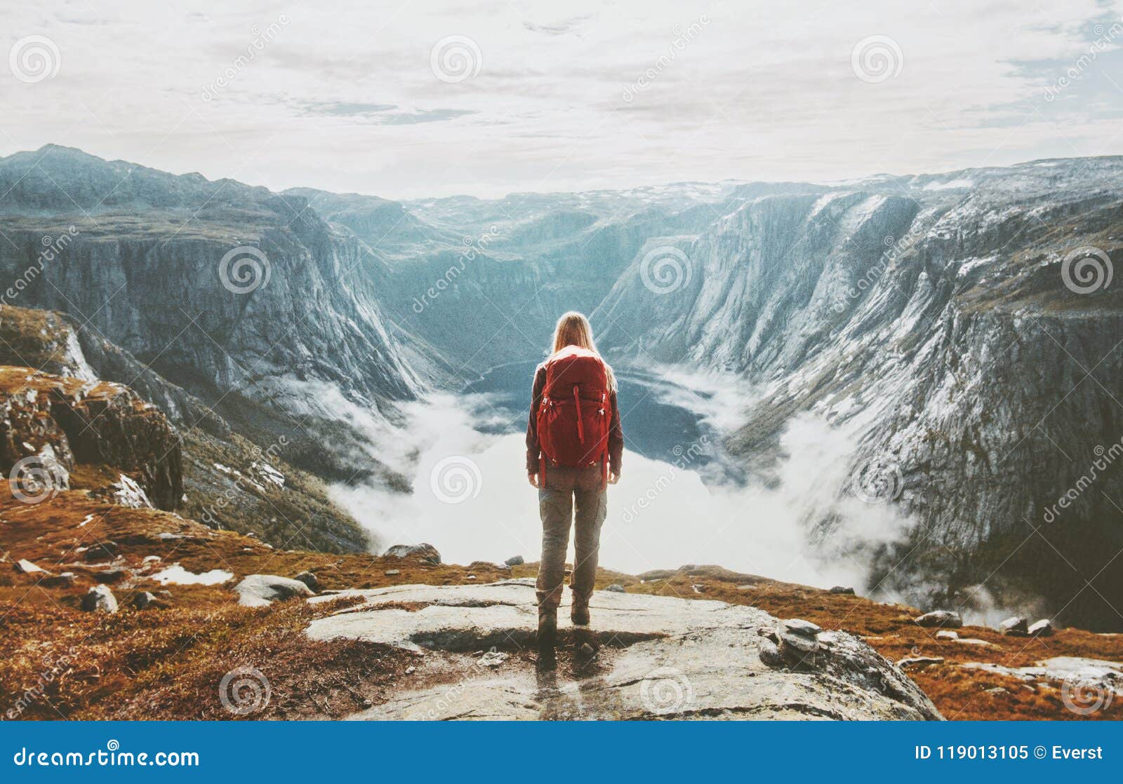 Traveler Exploring Mountains Alone Hiking with Backpack Stock Image ... Traveler Exploring Mountains Alone Hiking with Backpack Stock Image ...