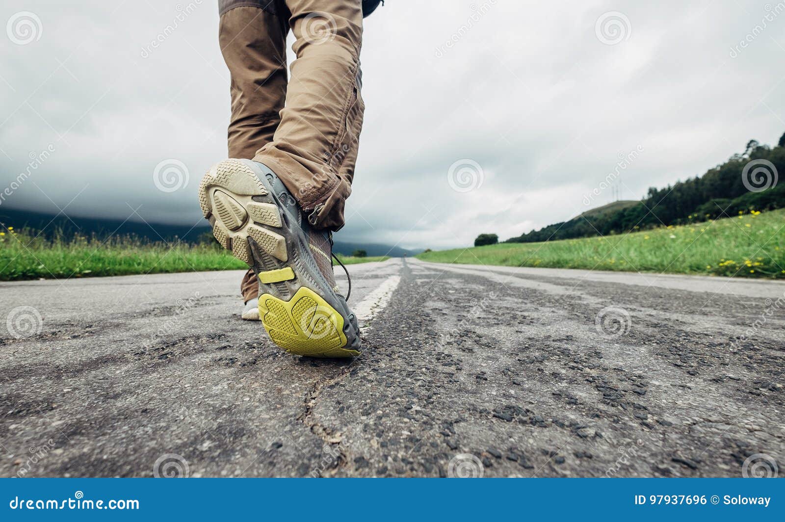 Traveler Feet on the Road Close Up Image Stock Photo - Image of hike ...