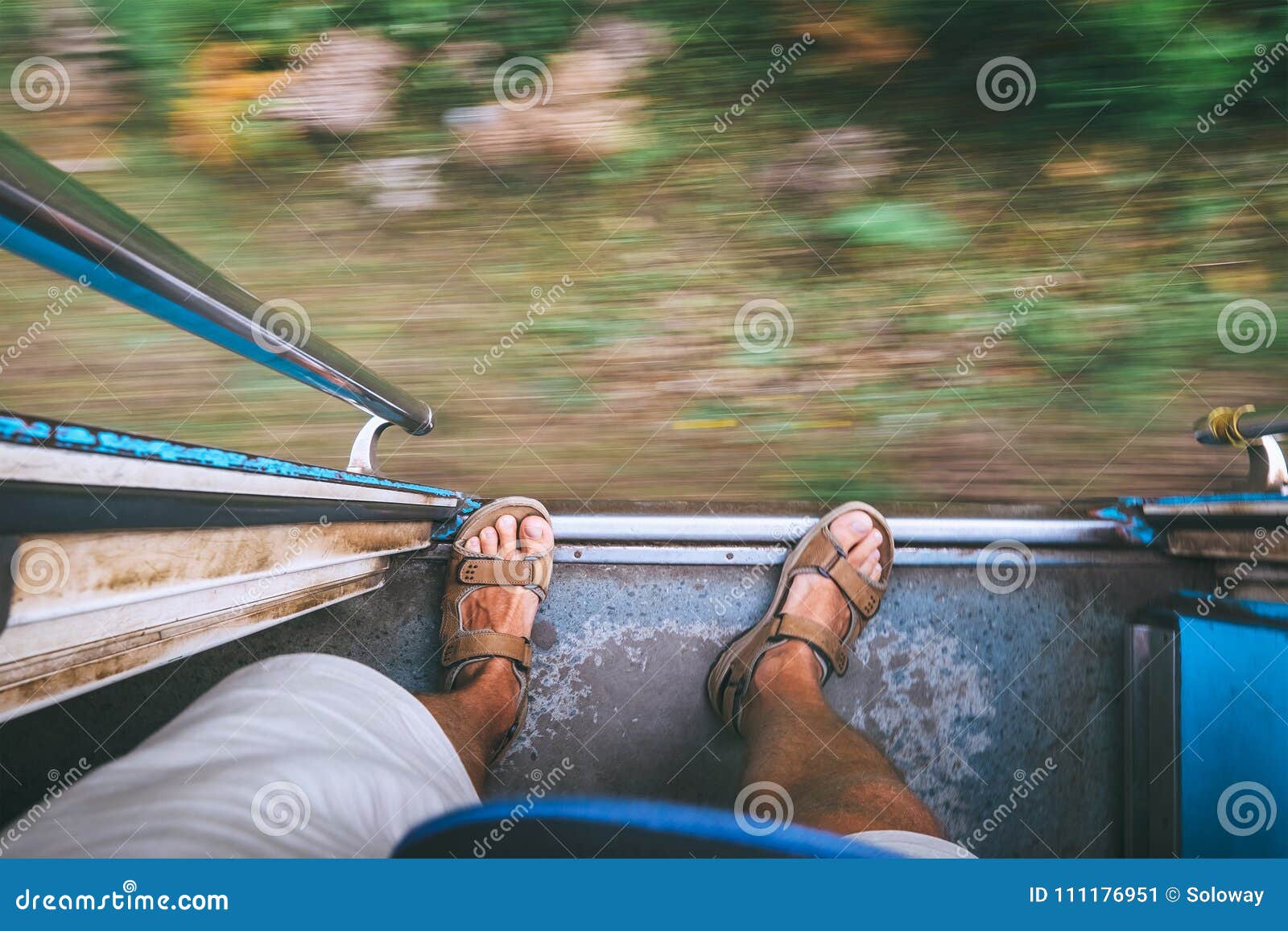Traveler Feet on the Train Tambour during the Train Move Stock Image ...
