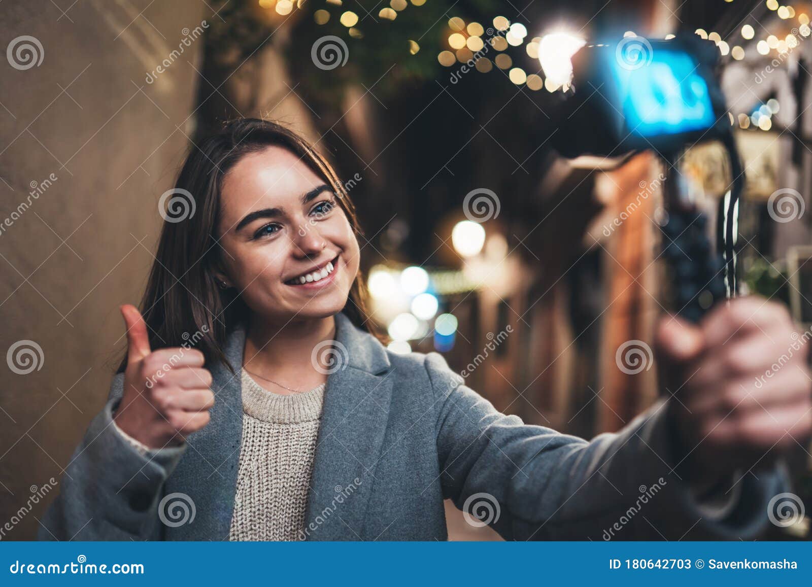 Traveler Female Blogger Shooting Video For Vlog Social Media With