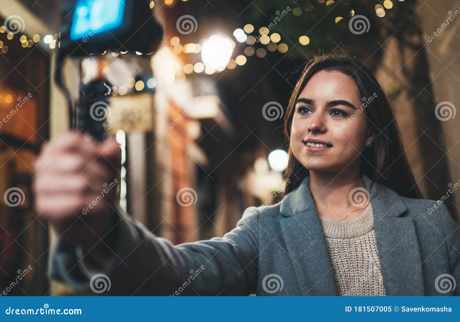 Traveler Female Blogger Shooting Video For Vlog Social Media With