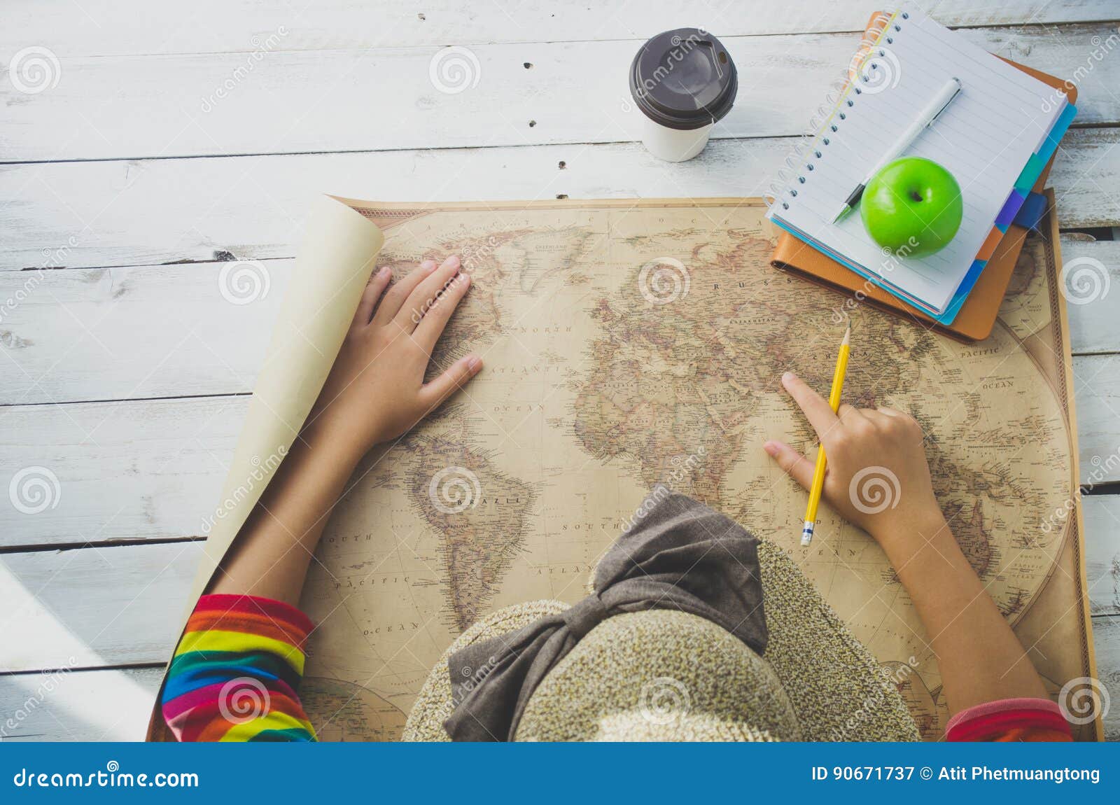 Traveler Finding Location for Travel on the World Map Stock Image ...