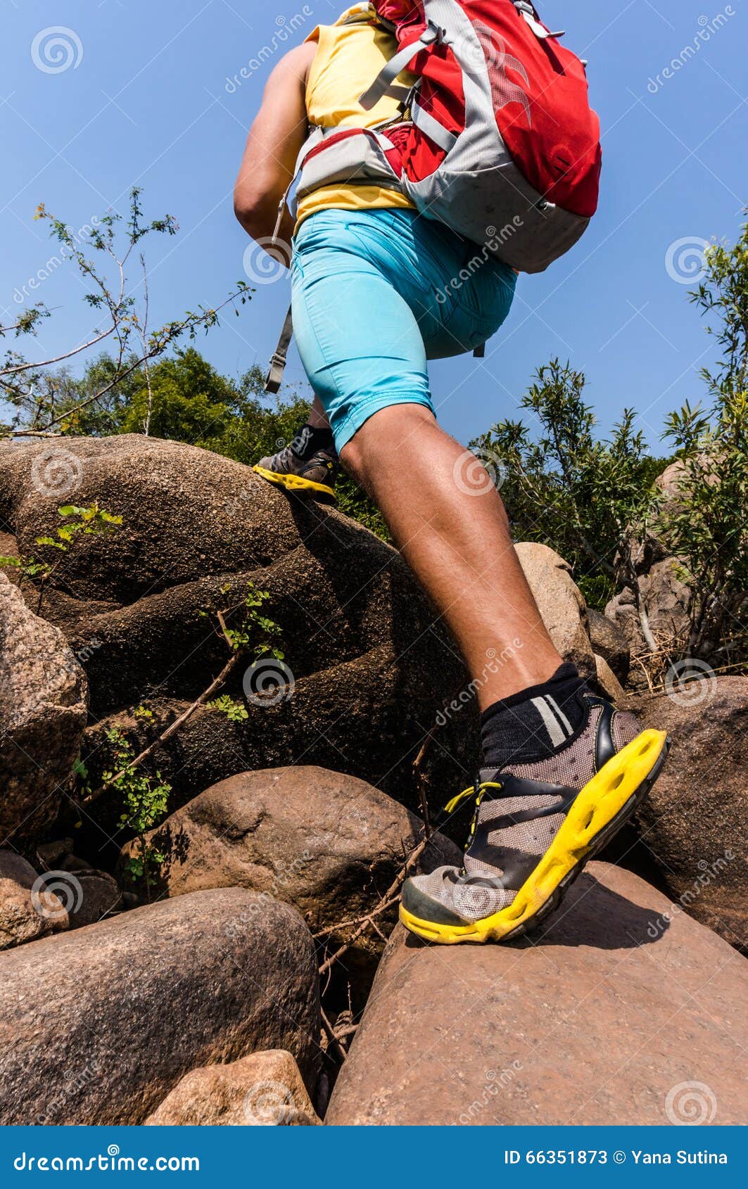 Traveler Going Uphill on the Rocks Stock Image - Image of adventure ...