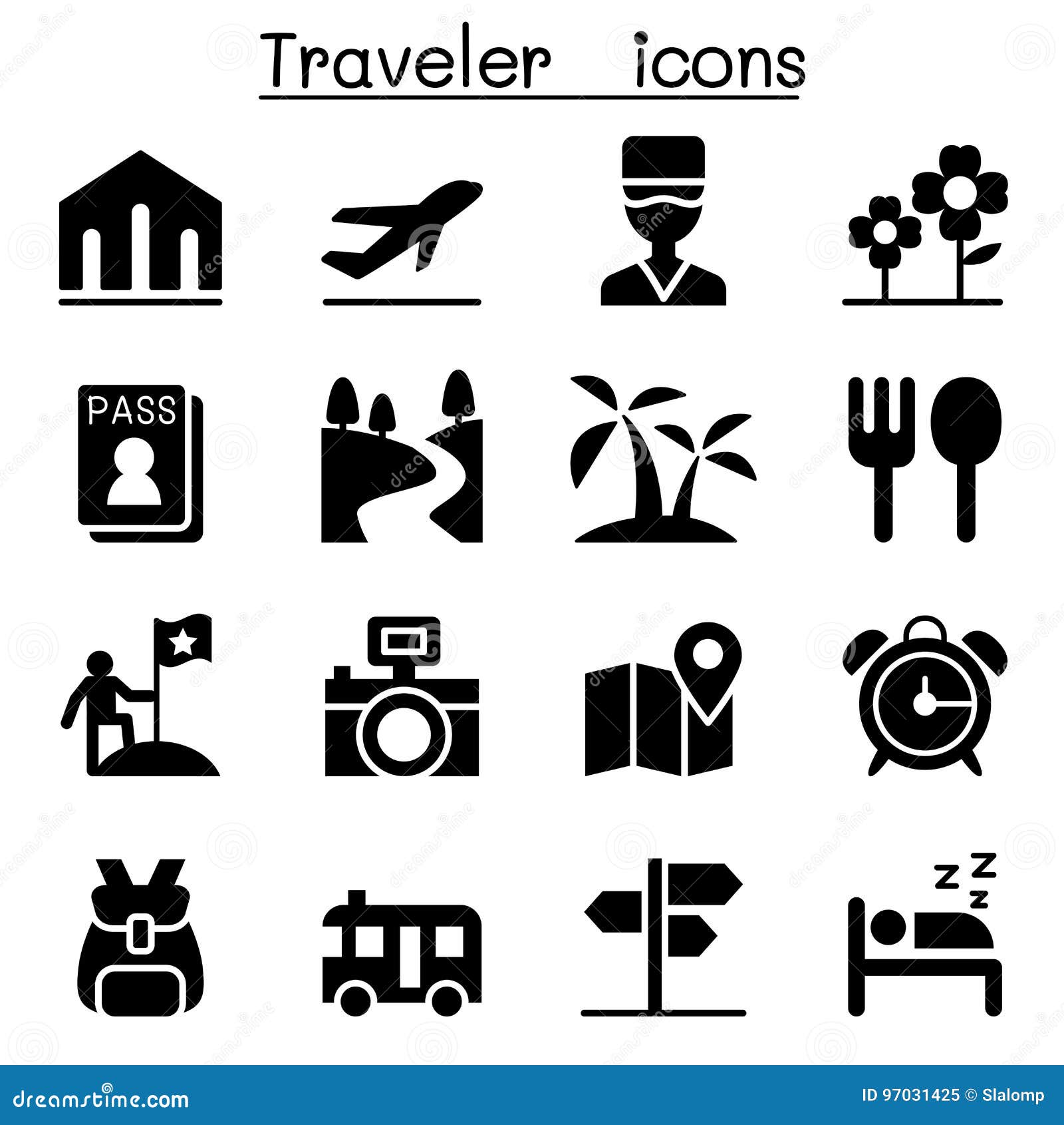 Traveler Icon Posing Hand Up Logo Hiker Trekker Empty Copy Space Black ...