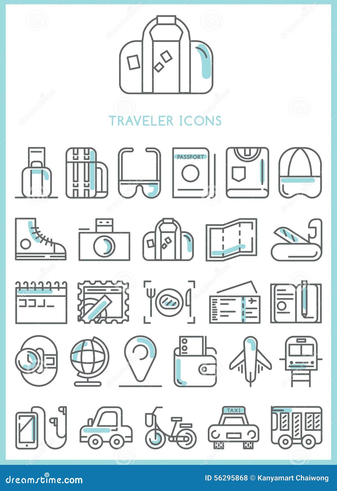 Traveler icons set stock vector. Illustration of camera - 56295868