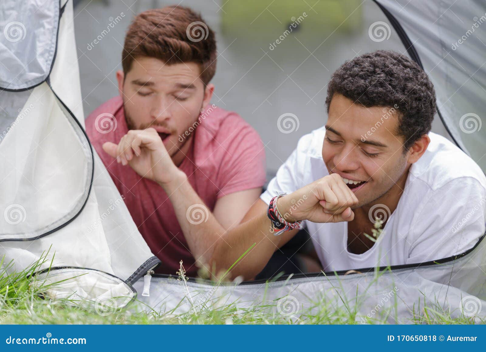 Traveler Men Waking Up in Morning Stock Photo - Image of holidays ...