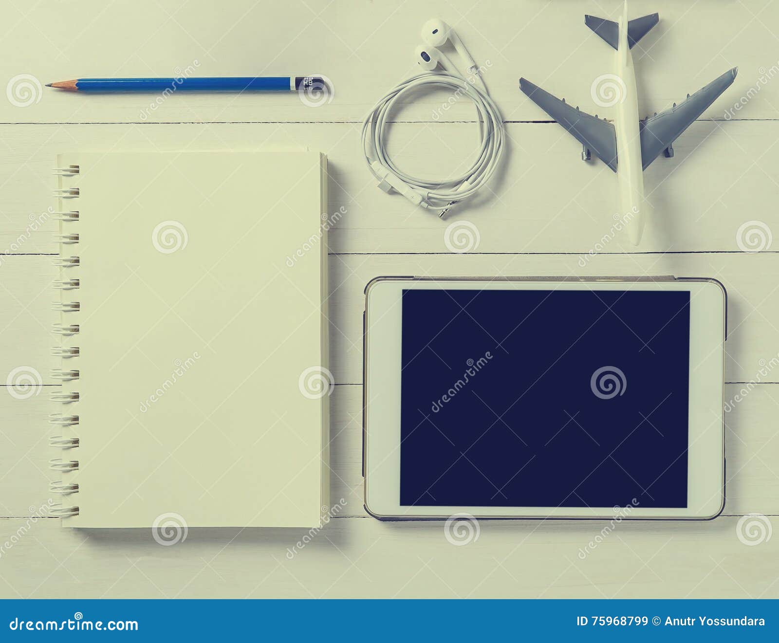 Traveler Notebook and Tablet Trip Planner. Stock Image - Image of copy ...