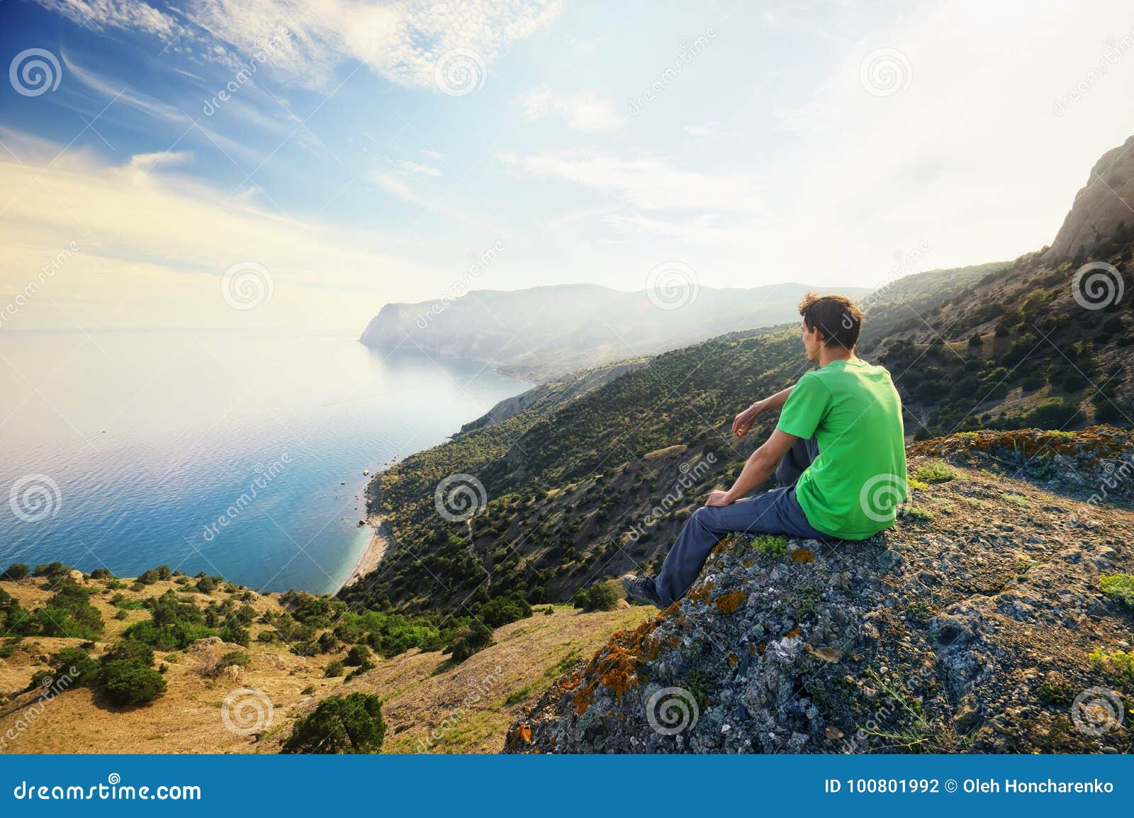 Traveler Relax on the Mountain Edge. Stock Photo - Image of male, relax ...