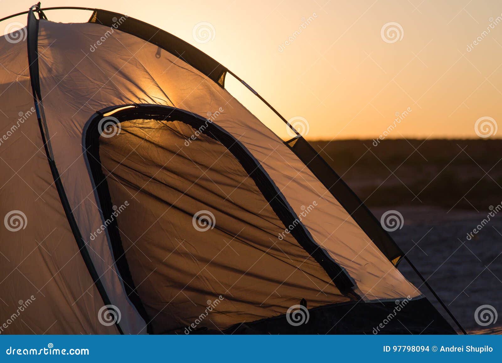 Traveler`s tent at sunset stock photo. Image of summer - 97798094