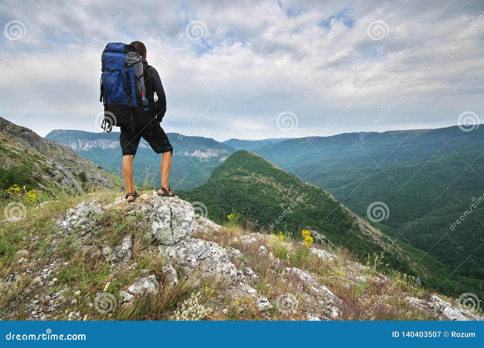 Traveler Tourist in Mountain Stock Image - Image of achievement, lost ...