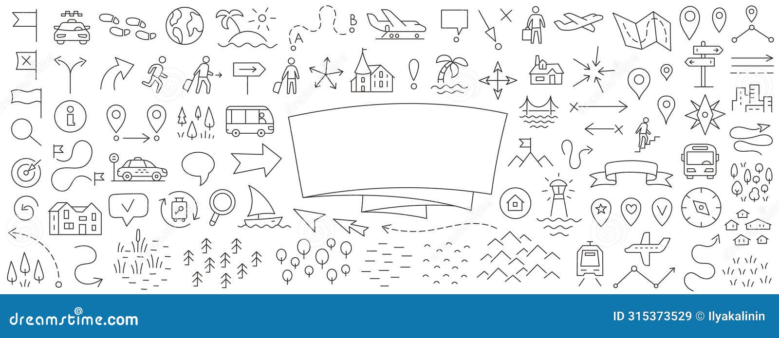 Travelers Notes. Map Set Doodle Background. Horizontal Slider Banner ...