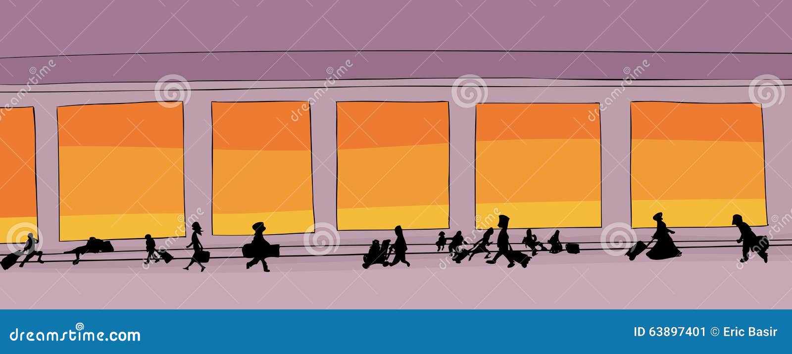 Travelers Walking through Corridor Stock Illustration - Illustration of ...