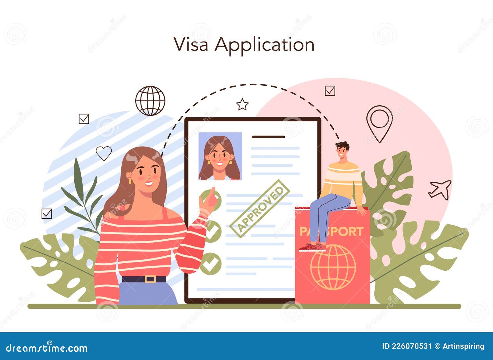 Traveling Abroad Concept. Visa Application Approving and Insurance ...
