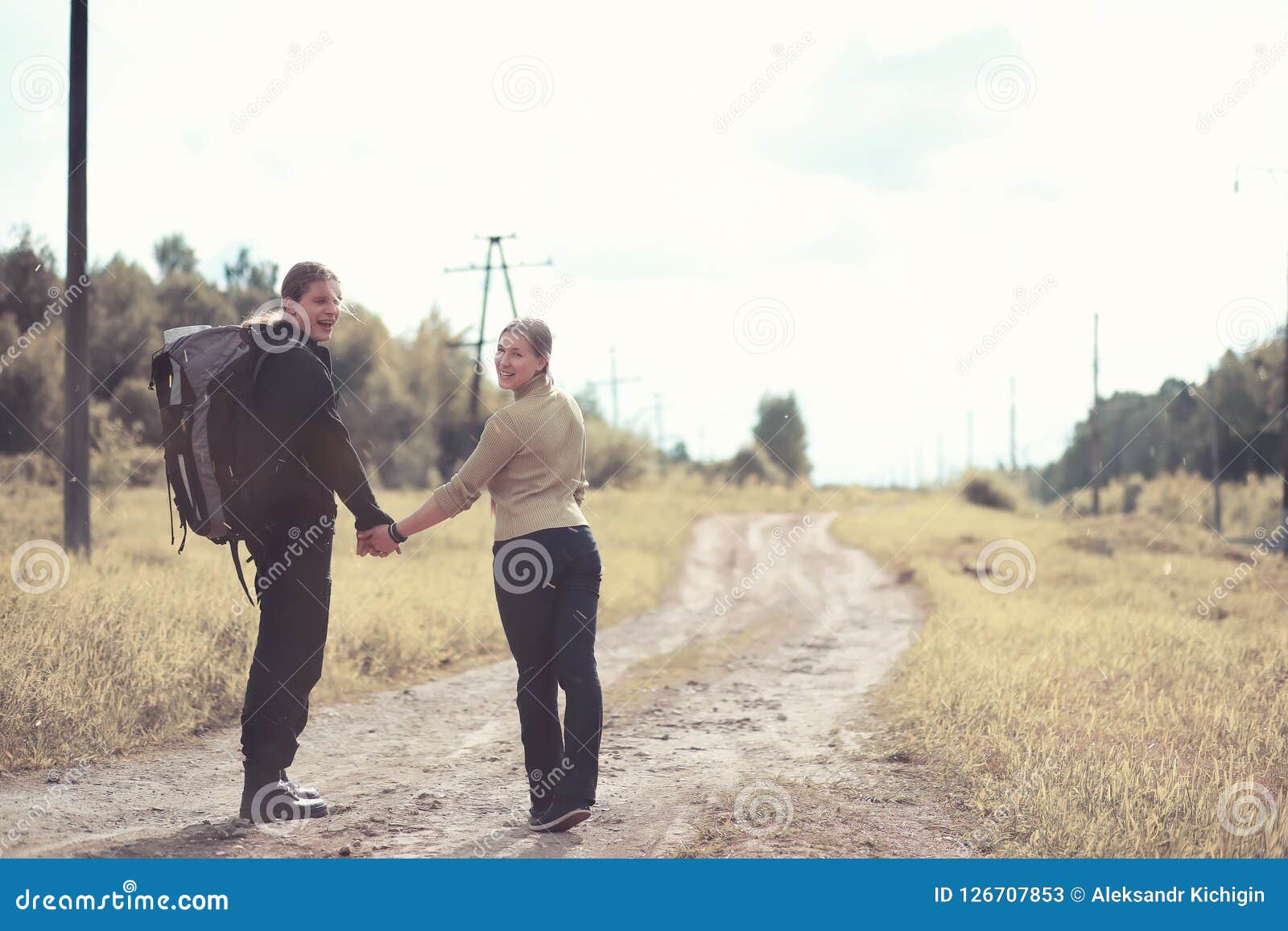 Traveling with a Backpack on Foot Stock Image - Image of boyfriend ...