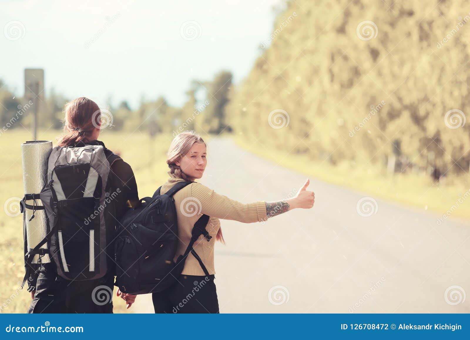 Traveling with a Backpack on Foot Stock Photo - Image of female ...