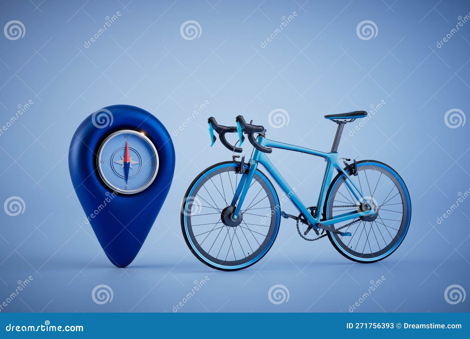 Traveling by Bike. Bike and Compass Inside the Gps Point on a Blue ...