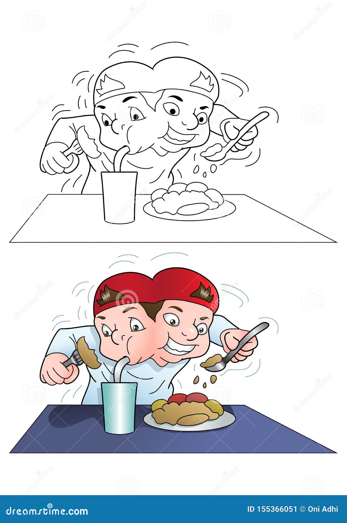 Traveling Boy Eating Fast on Isolated White Stock Illustration ...