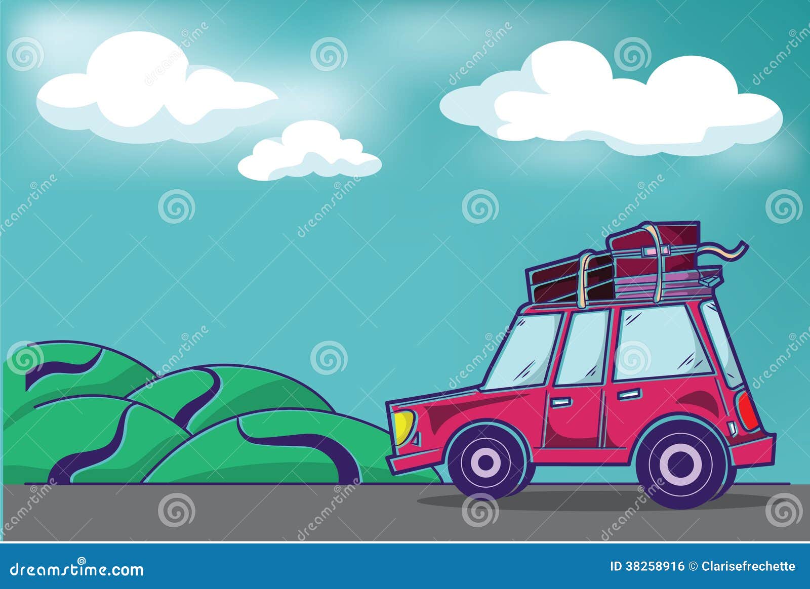 Traveling Car stock vector. Illustration of cloudy, voyage - 38258916