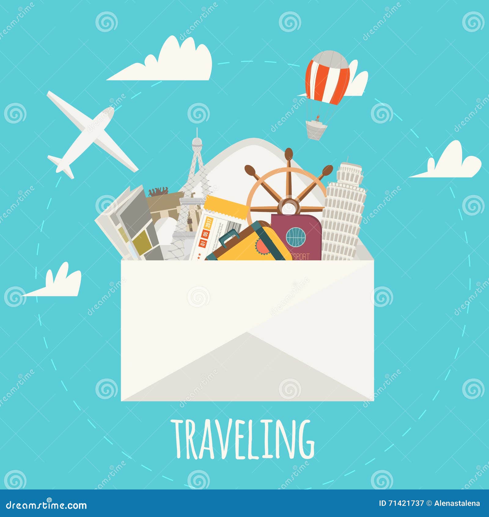 Traveling Concept Illustration of World Famous Monuments with Travel ...