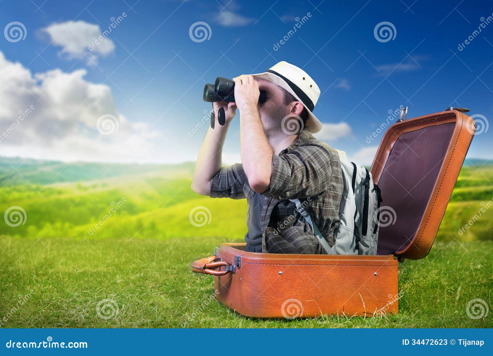 Traveling Explorer Observes Nature Stock Image - Image of concept ...