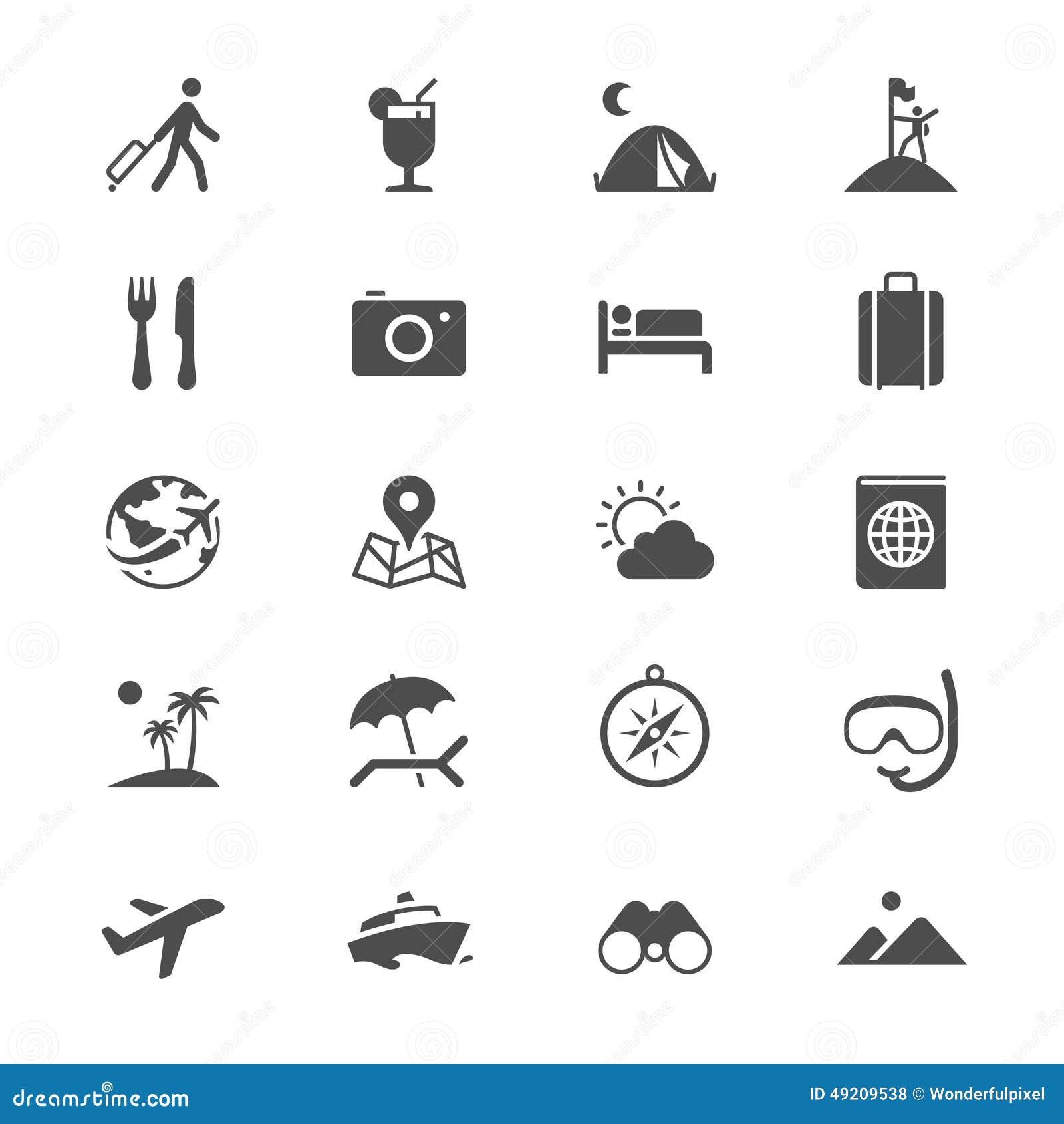 Traveling flat icons stock vector. Illustration of symbol - 49209538