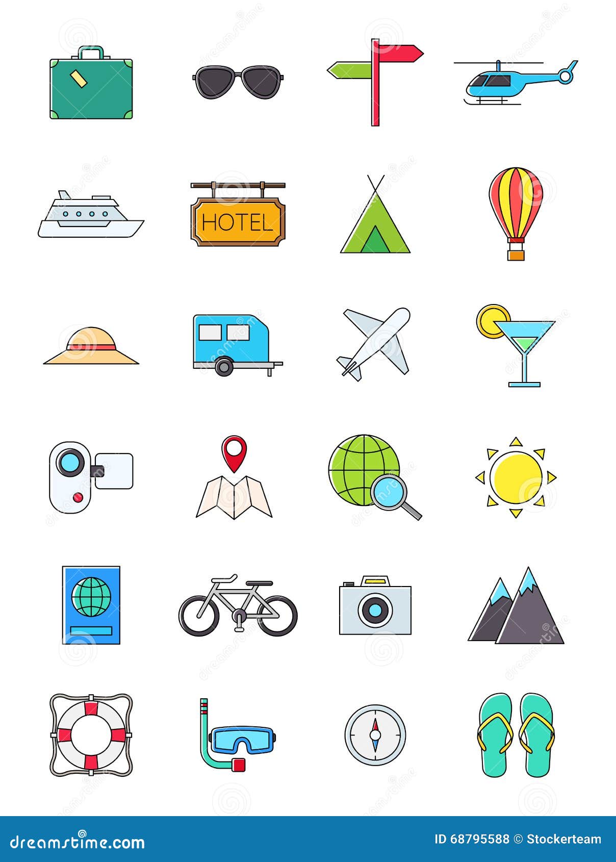 Traveling icons set stock vector. Illustration of ship - 68795588