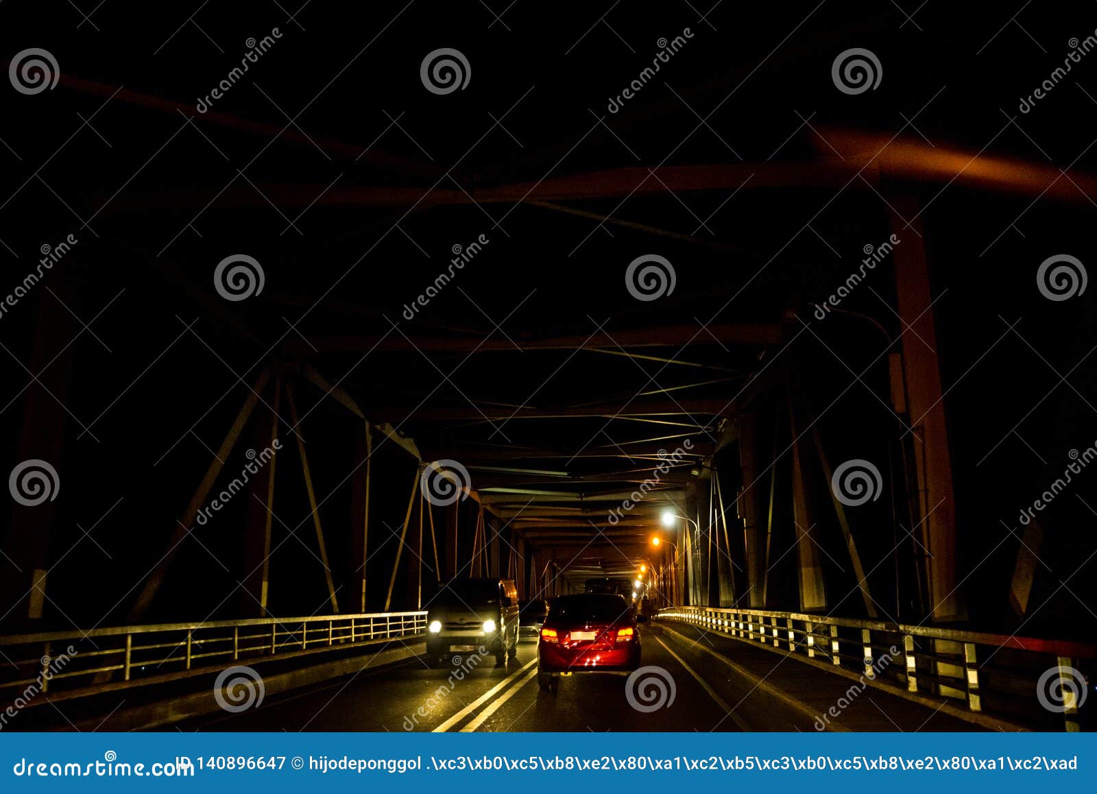 Traveling at Night Along Mactan Bridge, Cebu, Philippines Stock Image ...