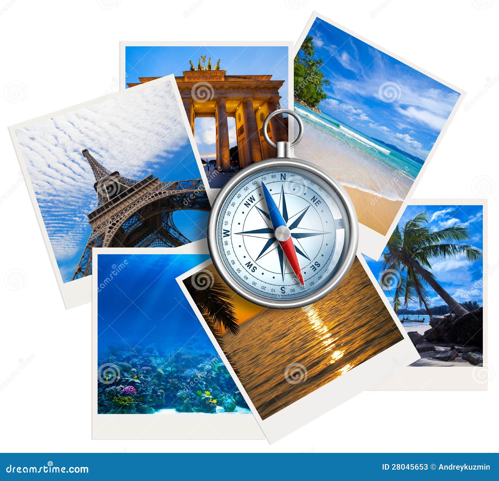 Traveling Photos Collage with Compass Stock Image - Image of surf, palm ...