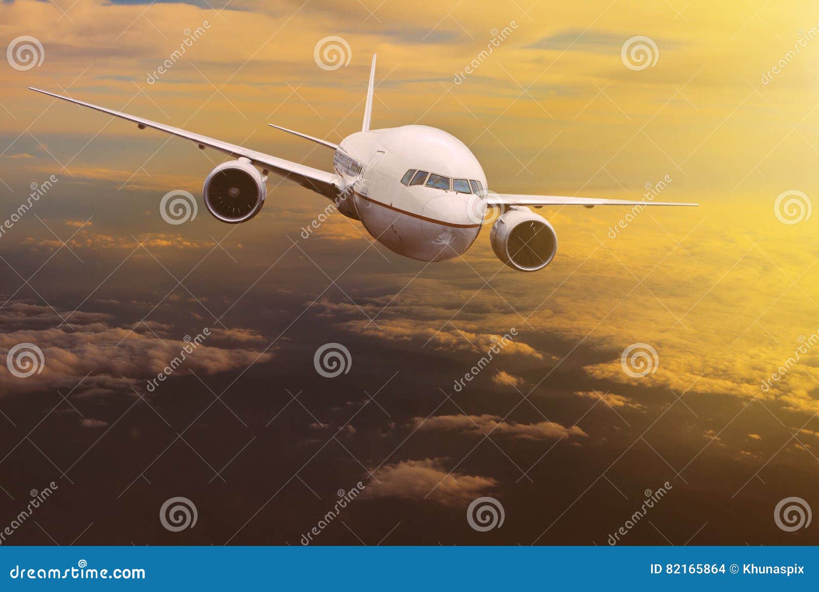 Traveling Plane Flying Over Sun Rising Sky Stock Photo - Image of ...