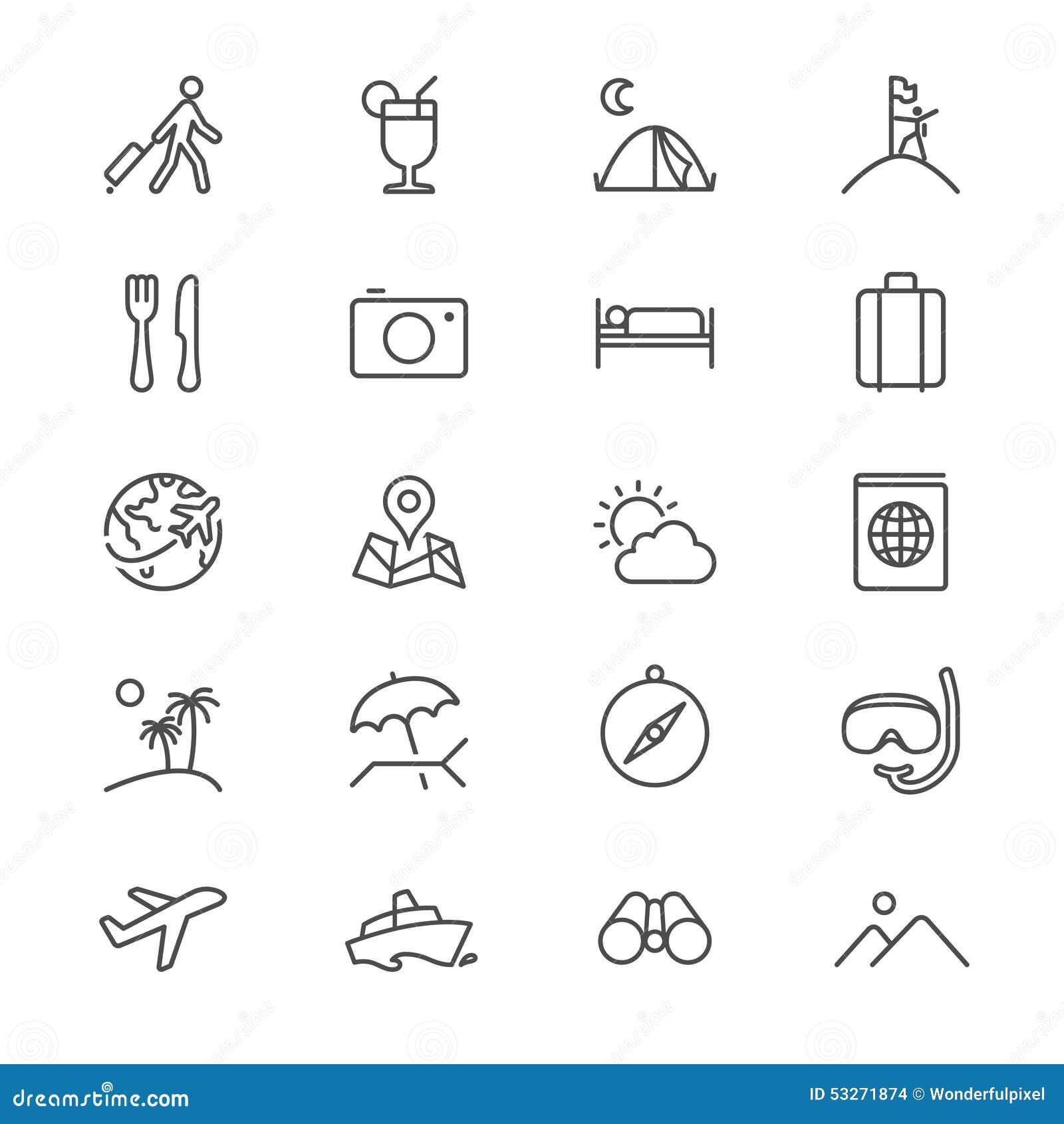 Traveling thin icons stock vector. Illustration of food - 53271874