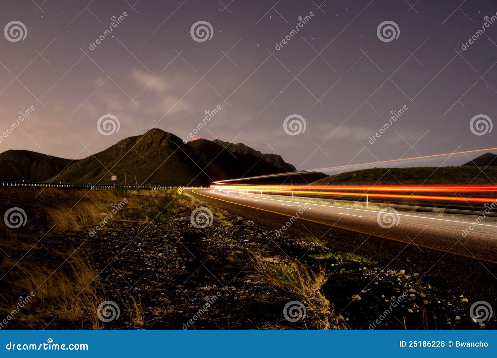 Traveling Up the Mountain Road at Night Stock Photo - Image of long ...