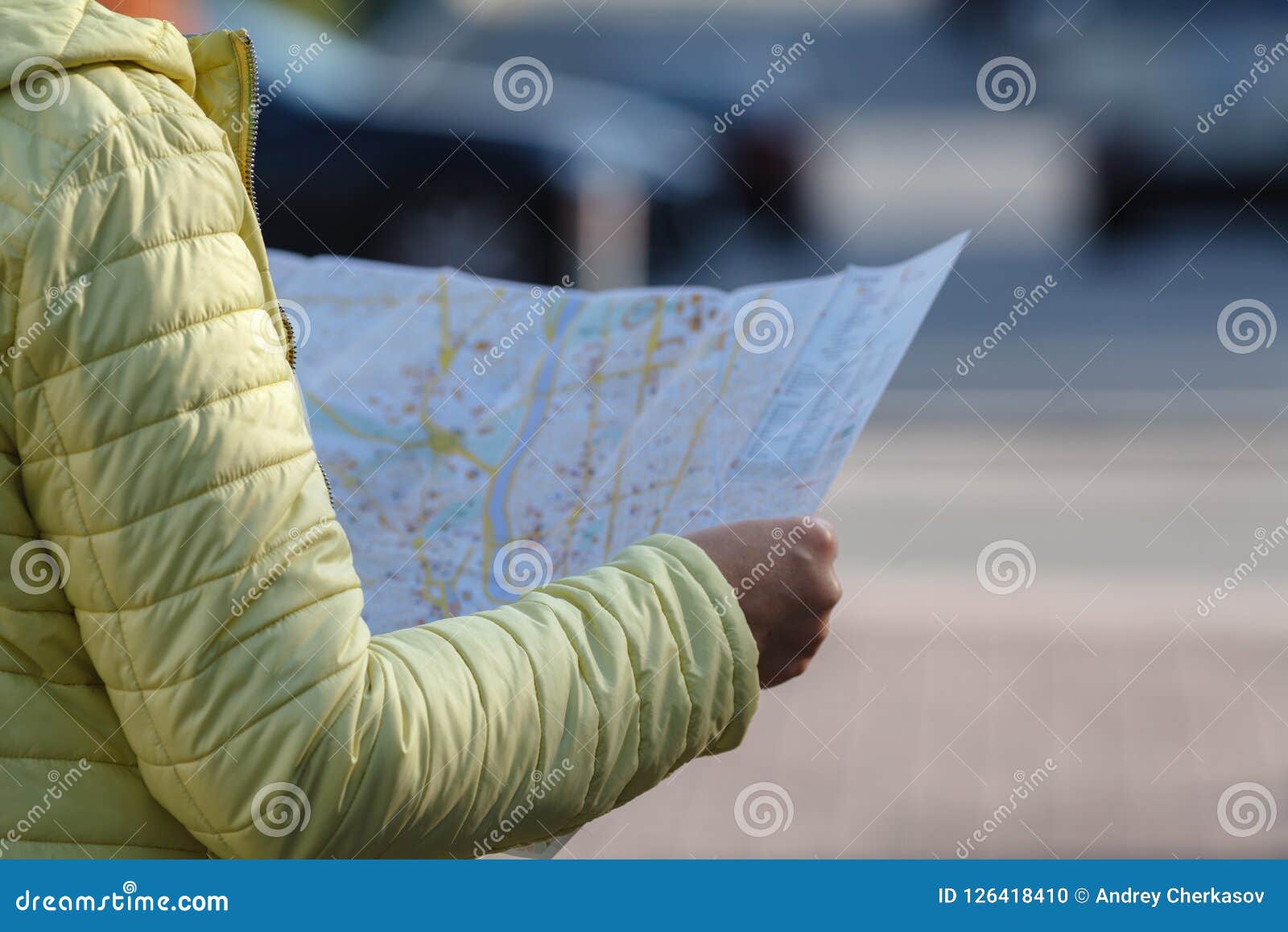 Traveling Using Map. Female Holding Map in Hands Stock Photo - Image of ...