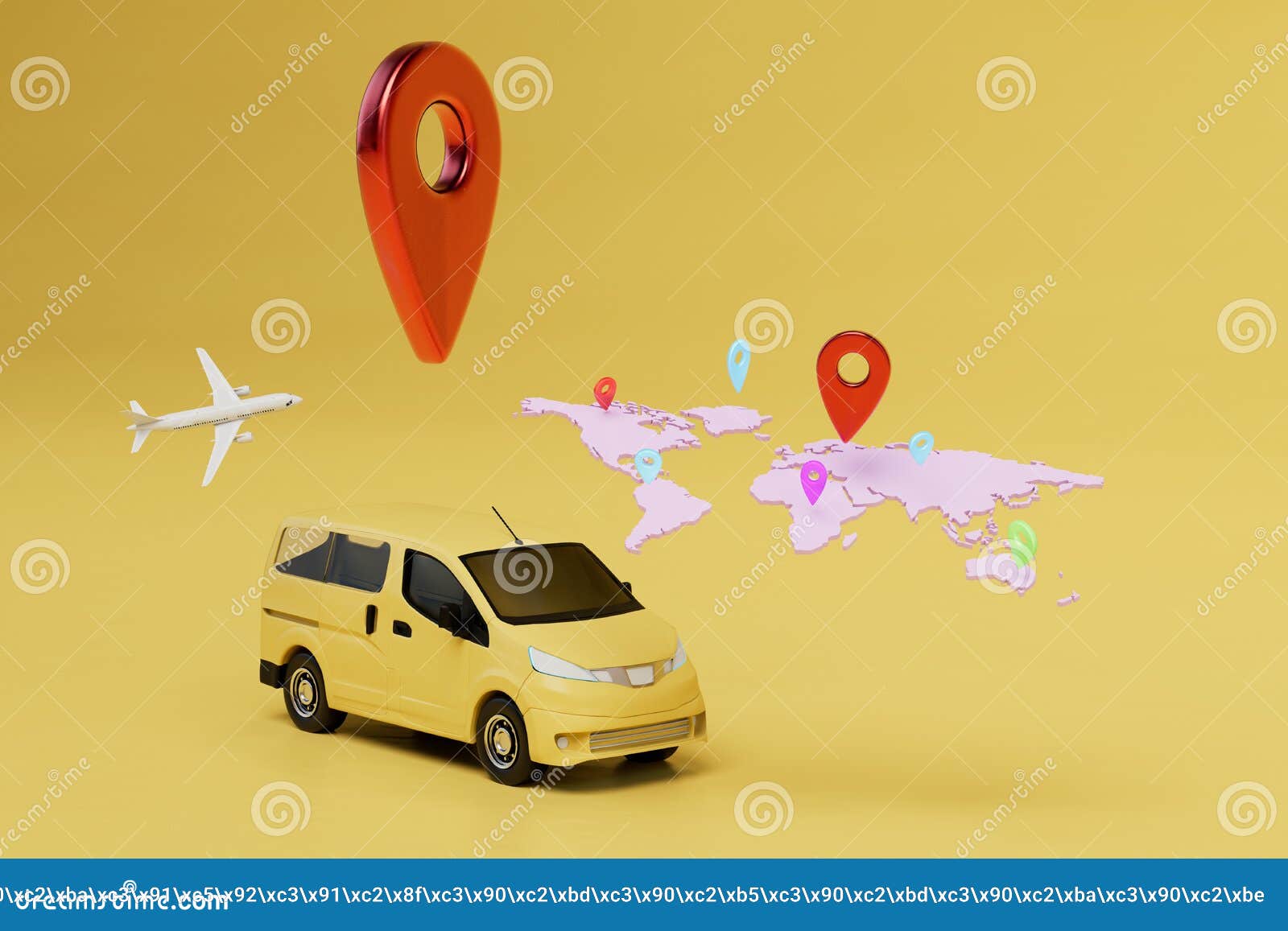 Traveling the World by Plane and by Car. Destination on the Map Stock ...