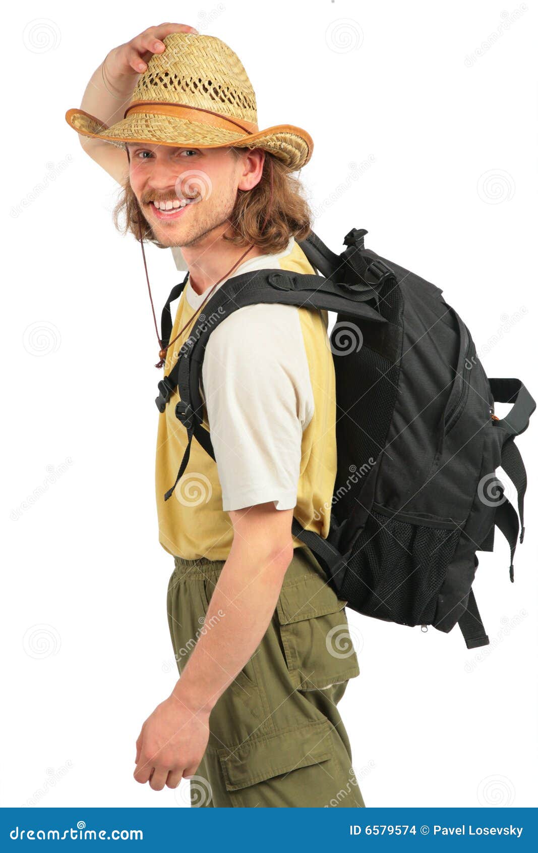 Traveller with Backpack in Straw Hat Stock Photo - Image of mature ...