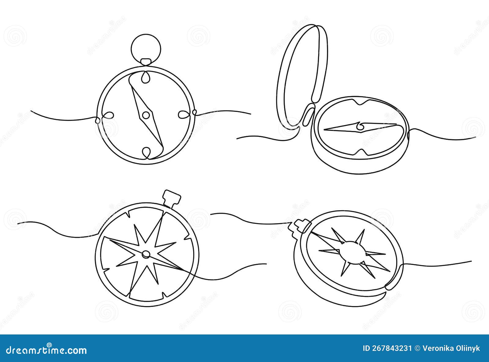 Traveller Compass of Different Design. Single One Line Drawing ...