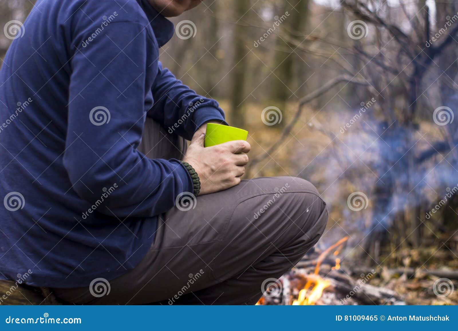 Travelling Around the Campfire with a Tent Drinking Tea Stock Image ...