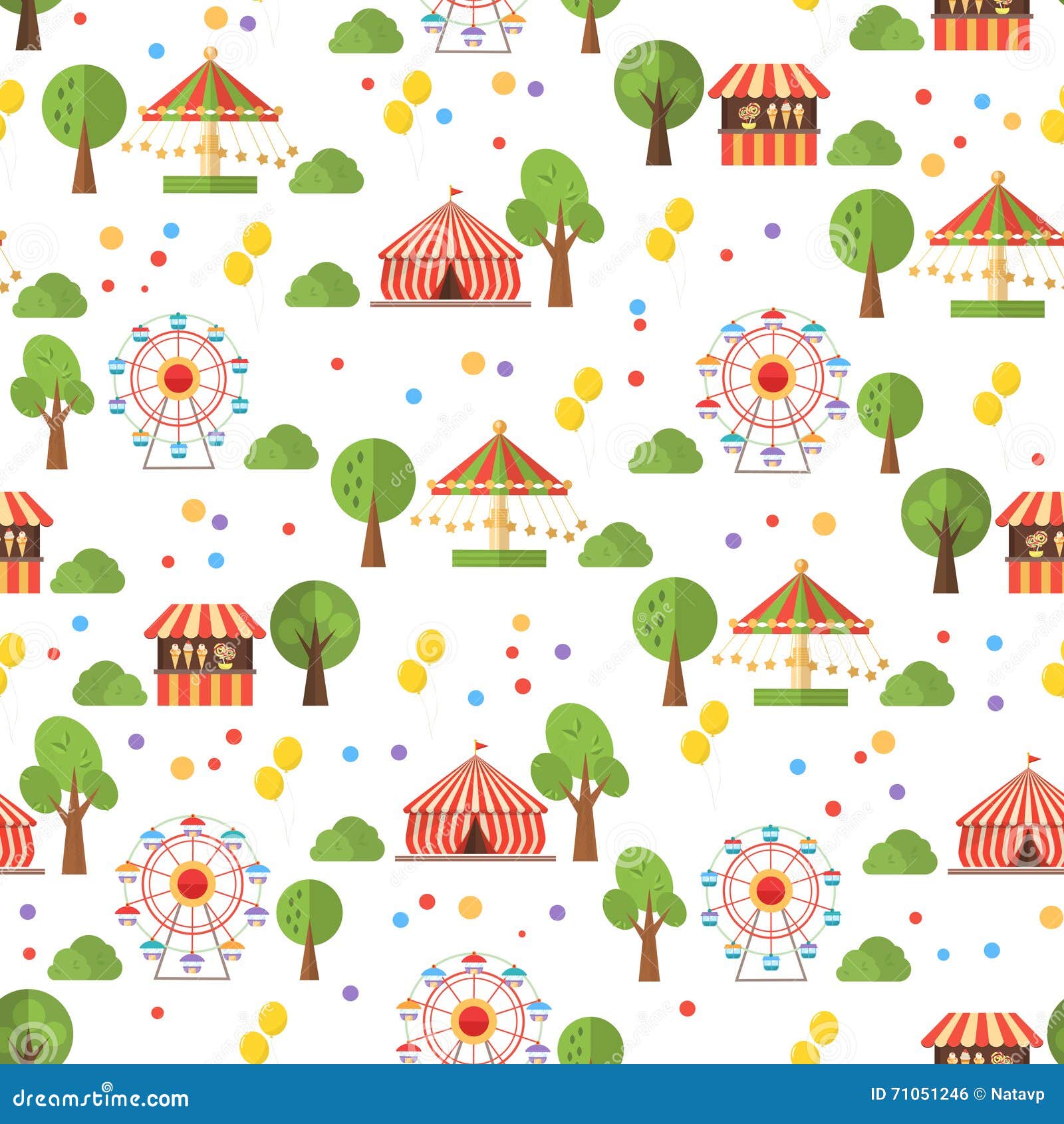 Travelling Carnival Amusement Park Show Fair Seamless Pattern Stock ...