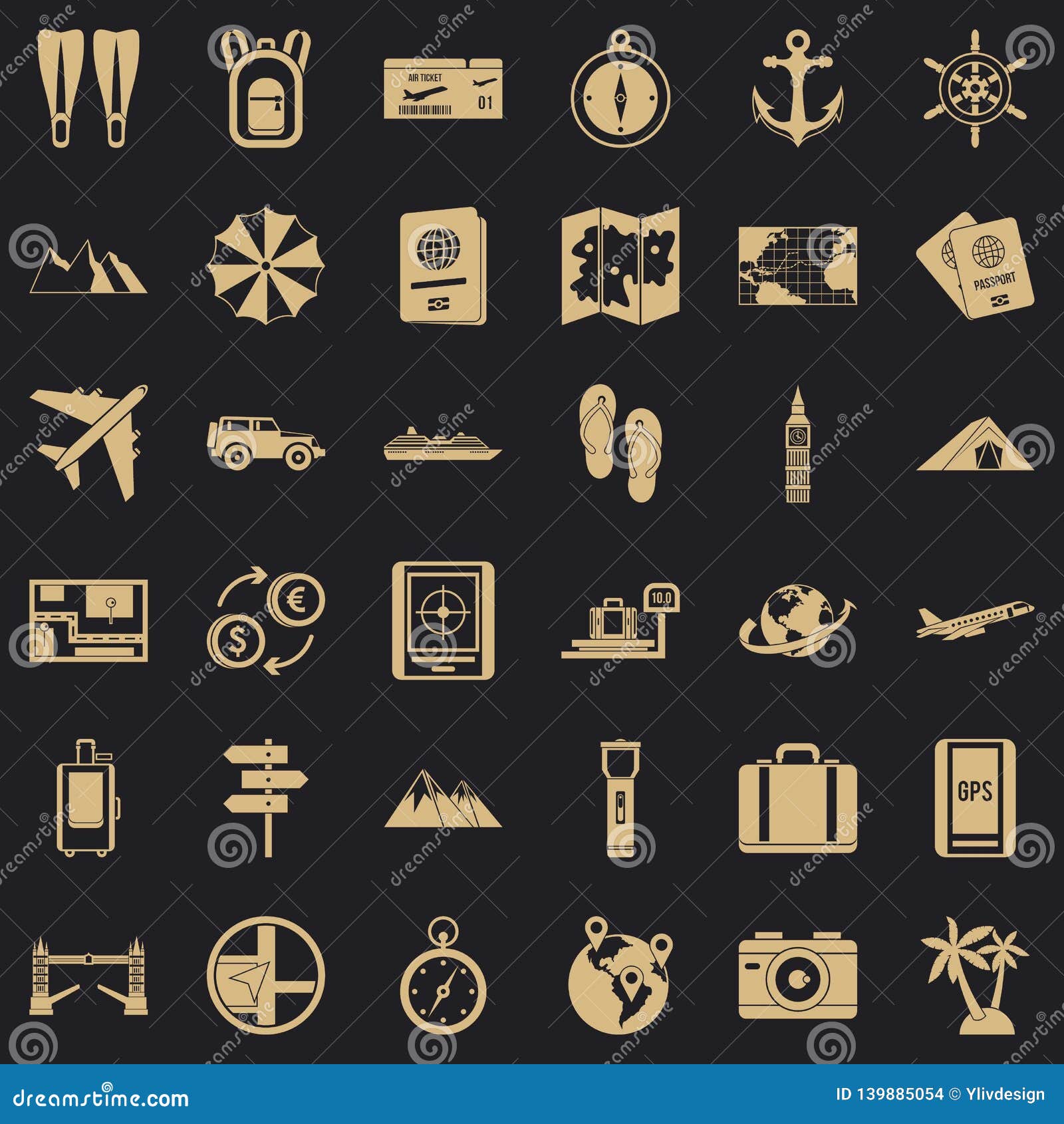 Travelling Icons Set, Simple Style Stock Vector - Illustration of ...