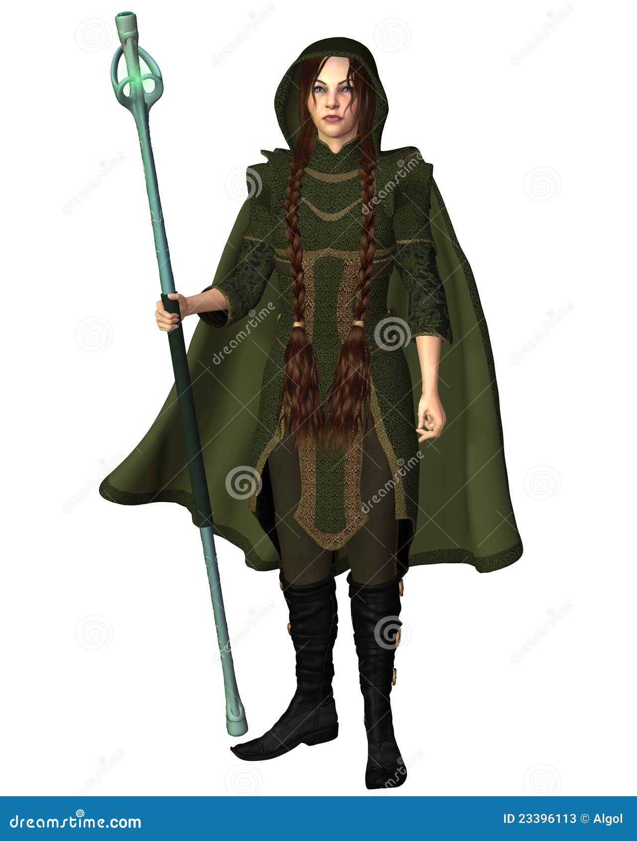 Travelling Magic User with Staff Stock Illustration - Illustration of ...