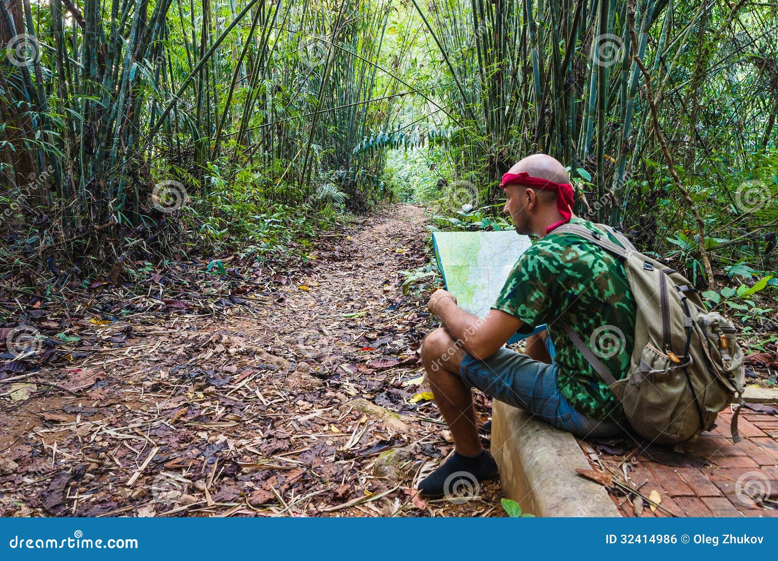 Travelling Man Sitting in the Bamboo Forest Stock Photo - Image of ...