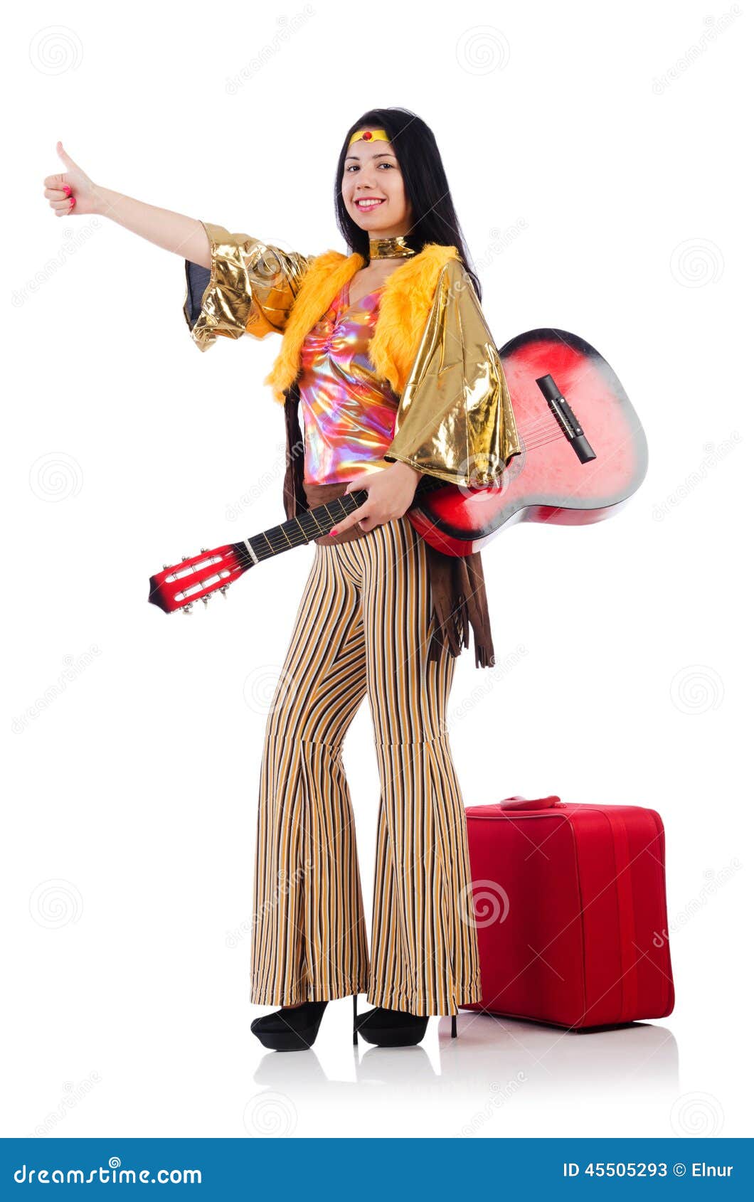 Travelling Musician with Suitcase Stock Image - Image of performance ...