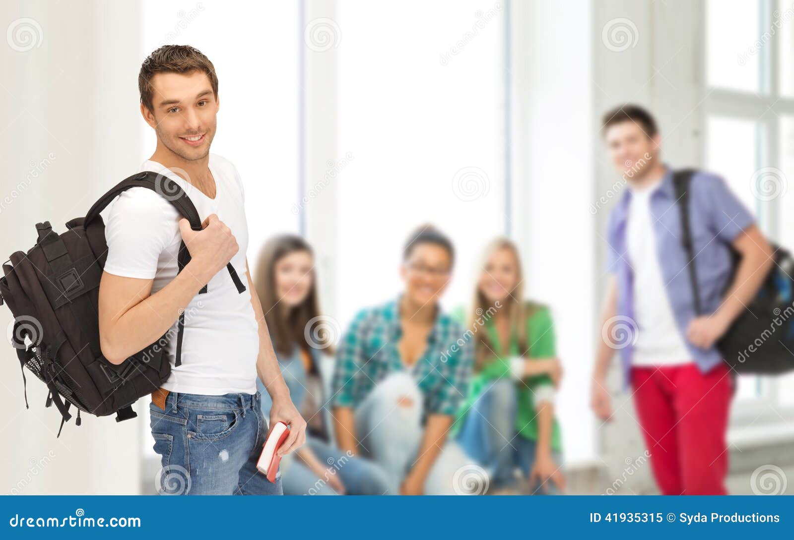 Travelling Student with Backpack and Book Stock Image - Image of person ...