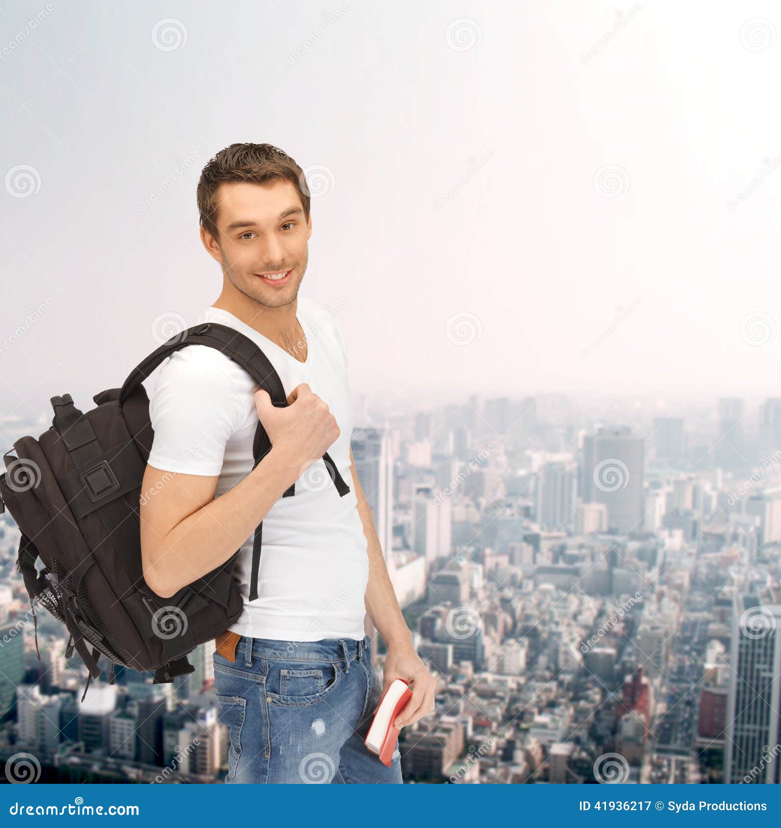 Travelling Student with Backpack and Book Stock Image - Image of ...
