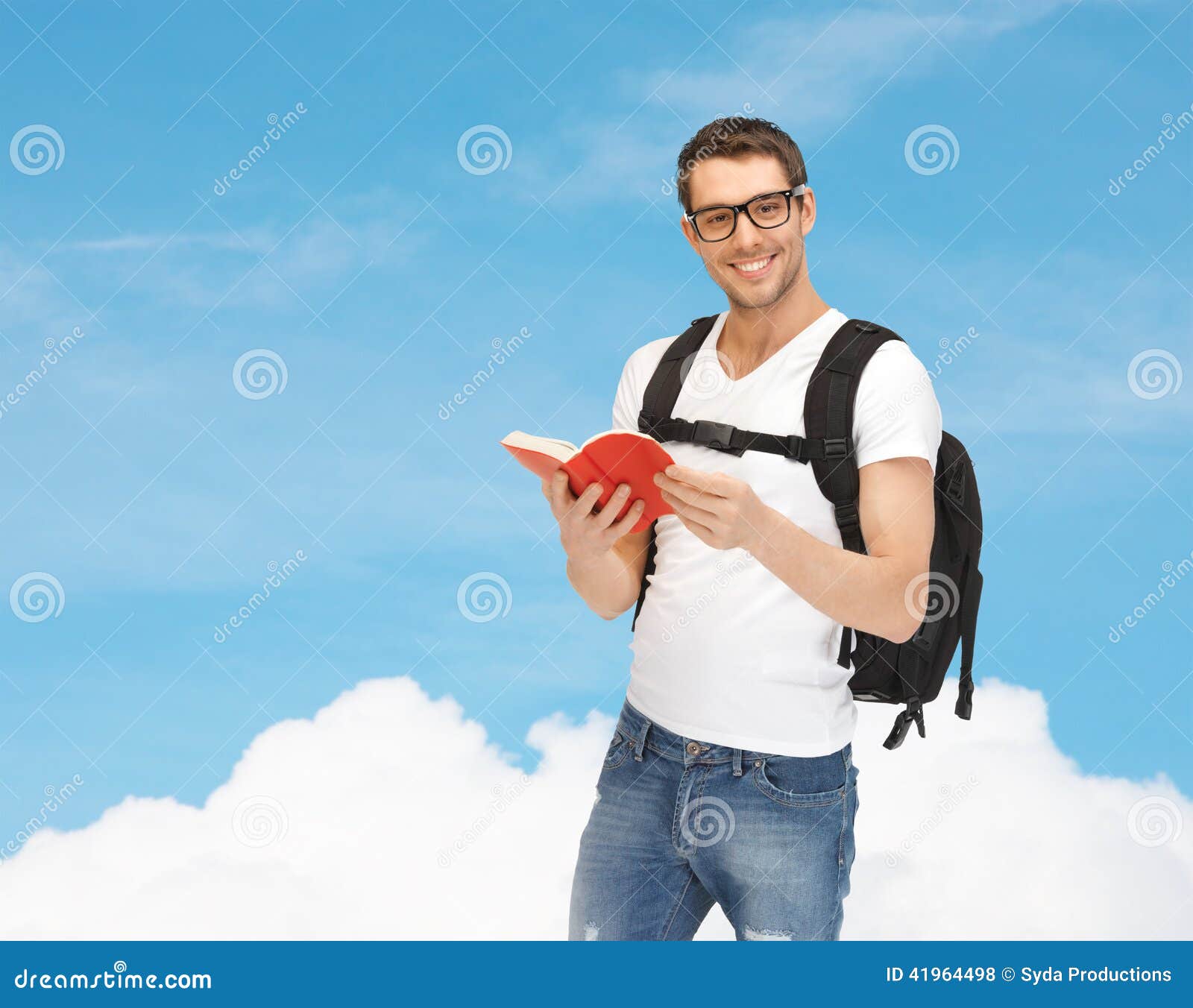 Travelling Student with Backpack and Book Stock Photo - Image of happy ...
